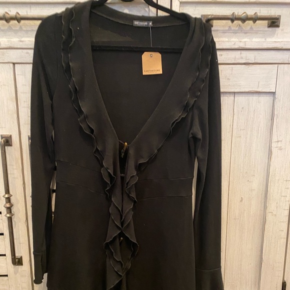 EARTHBOUND | Sweaters | Earthbound Long Ruffle Cardigan Jacket Black ...